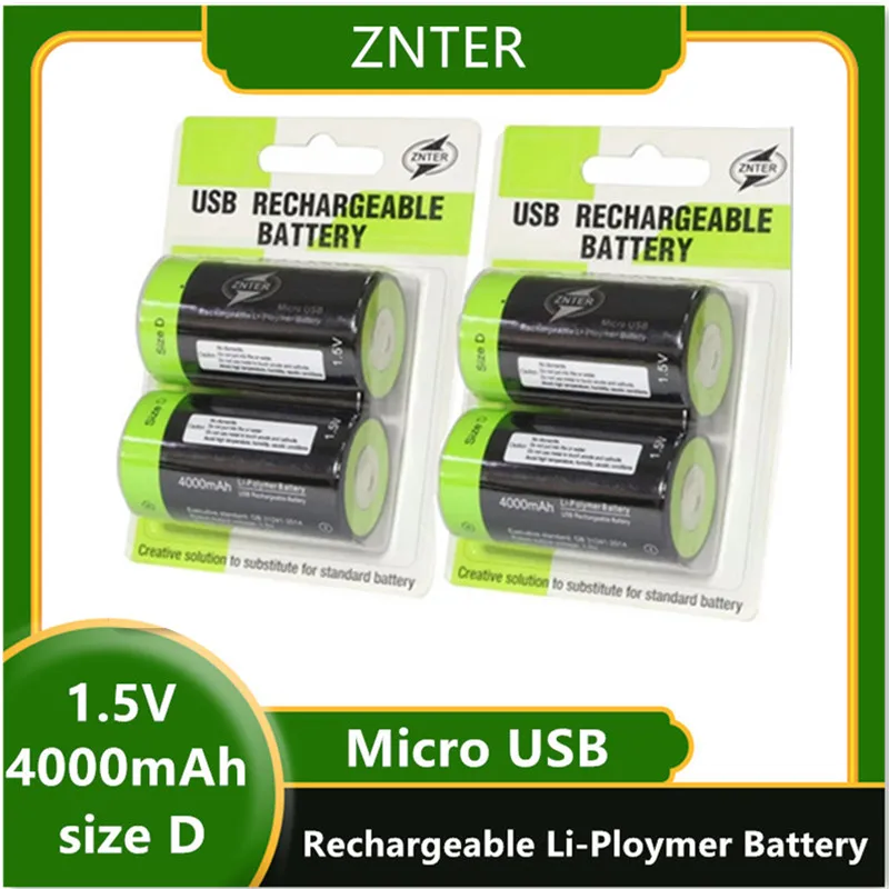 100-ZNTER-1-5V-4000mAh-Size-D-Battery-Micro-USB-Rechargeable-Batteries ...