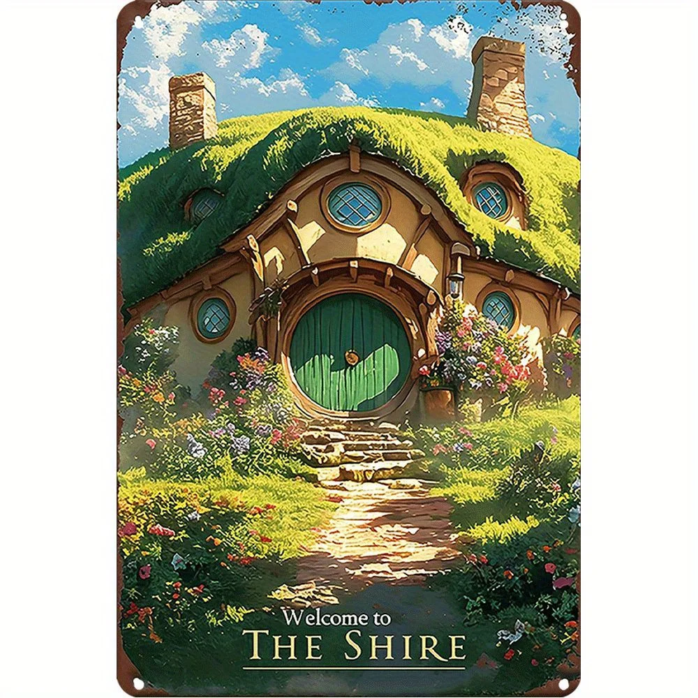 [2D Flat] Vintage Hobbit Metal Sign - La scène de The Shire, Art mural ...