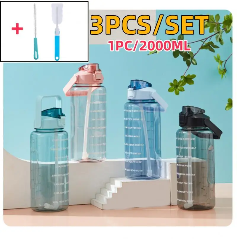 1Set-2L-Sports-Water-Bottle-With-Straw-Portable-Large-Capacity-Water-Bottles-Hiking-Camping ...