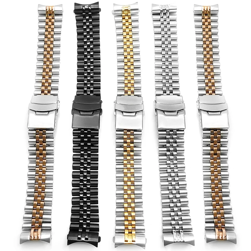 22mm-Stainless-Steel-Five-piece-links-Watch-Strap-Curved-Solid-Hollow ...