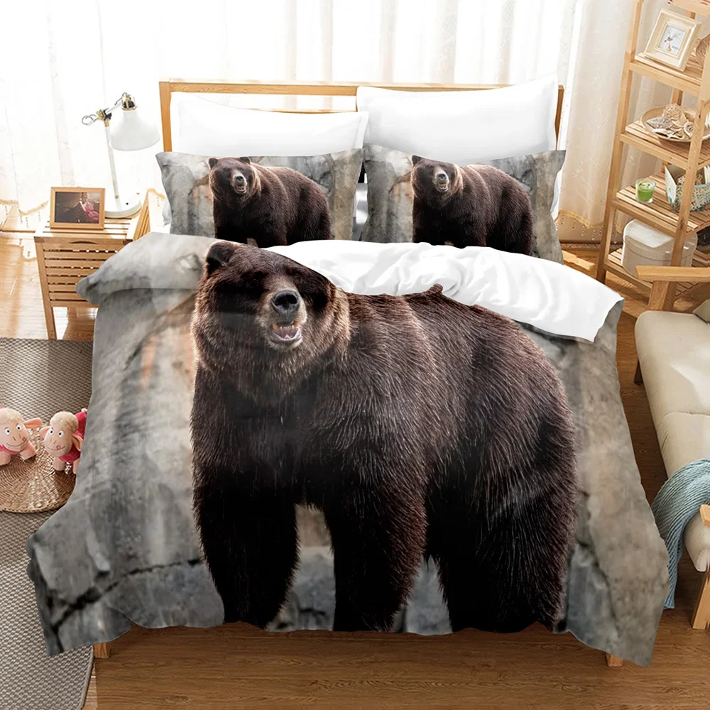 Print Duvetcover 2pcs Pillowcase Bear Bedroom Set Bedding 2/3 Pcs Bed ...