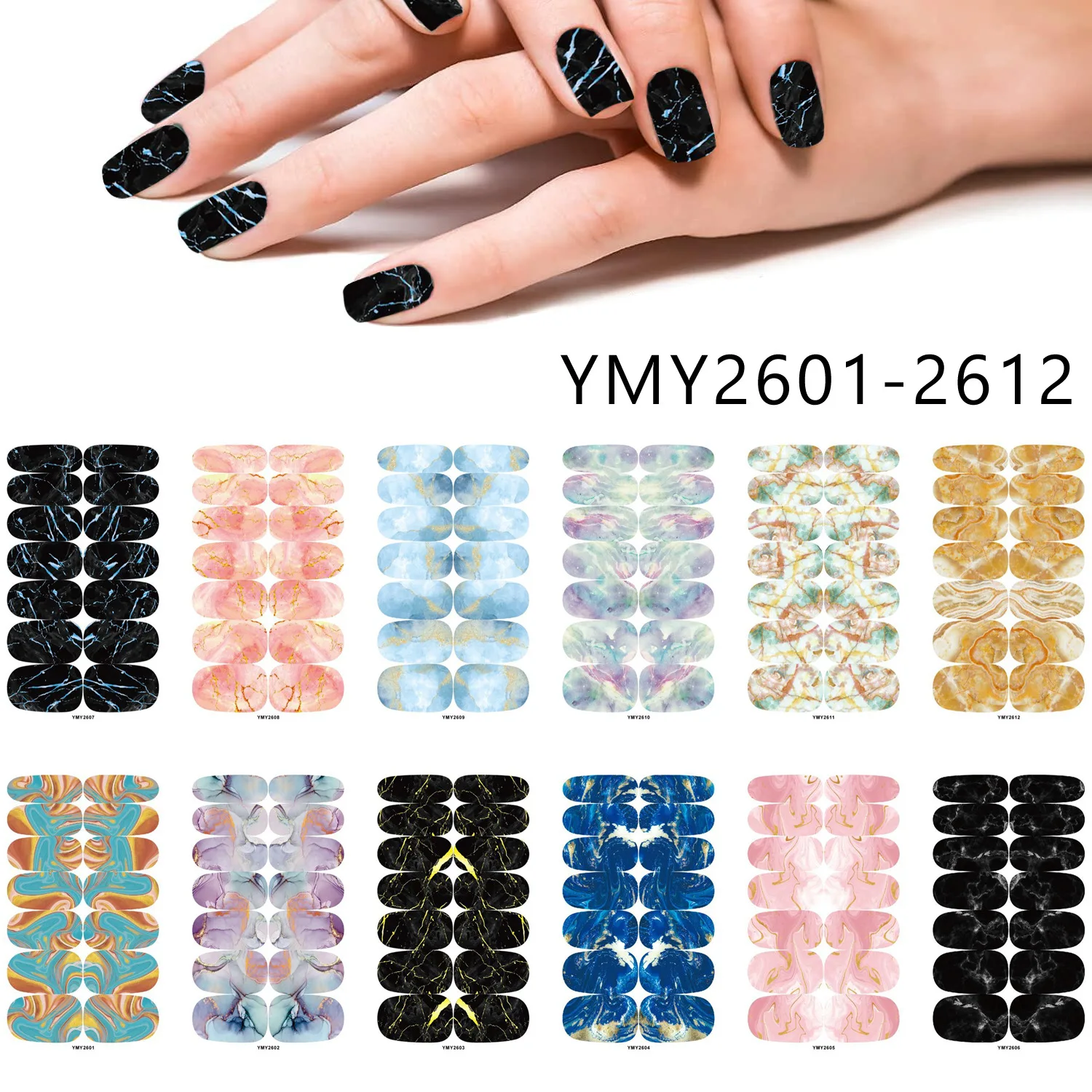 Watercolor Marble Nail Art Stickers Gradient Starry Sky Decals Manicure ...