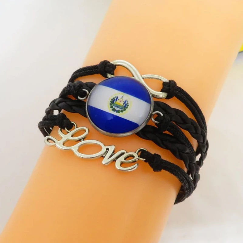Fashion El Salvador Bracelet Charm El Salvador Flag Pattern Black Wax ...