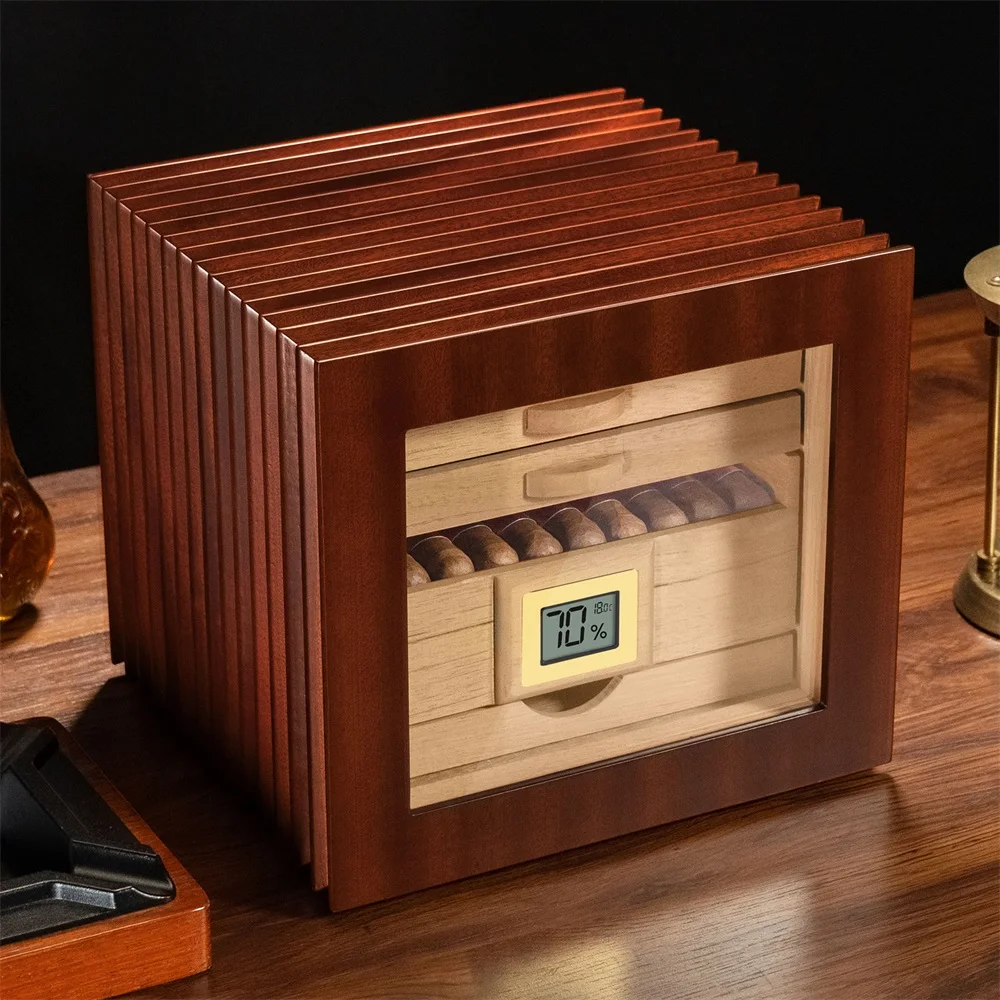 CIGARLOONG-Large-Capacity-Cigar-Humidor-Cedar-Wood-Cigarette-Case-Holds ...