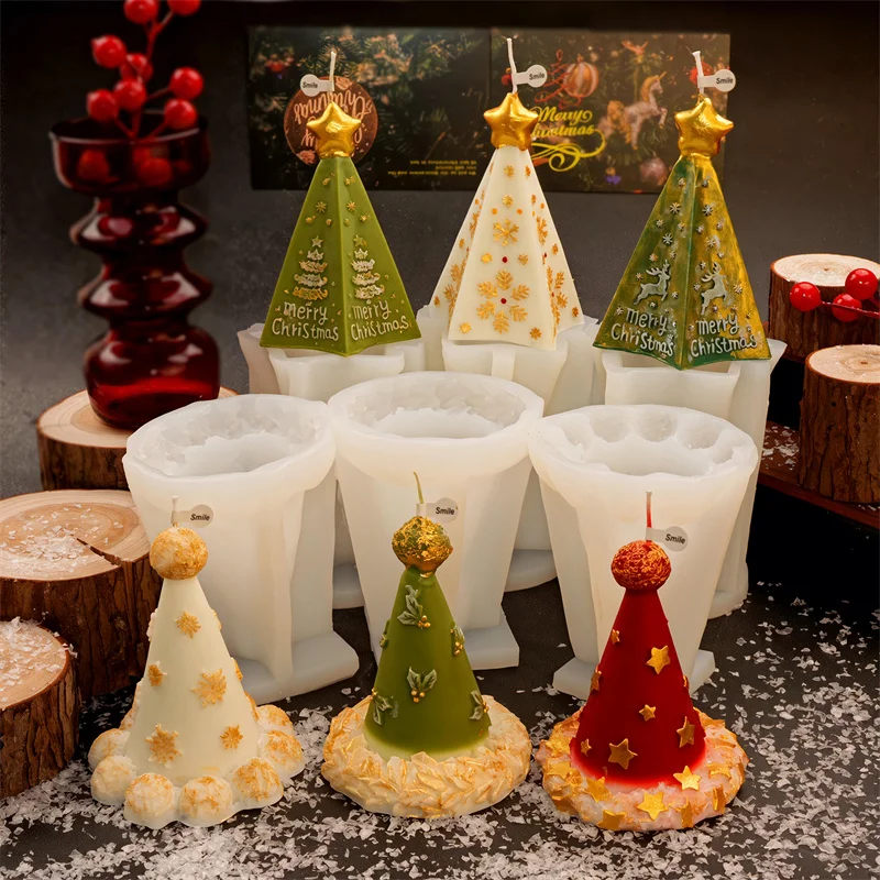 Christmas Hat Silicone Candle Mold DIY Leaf Snowflake Patterns Plus ...