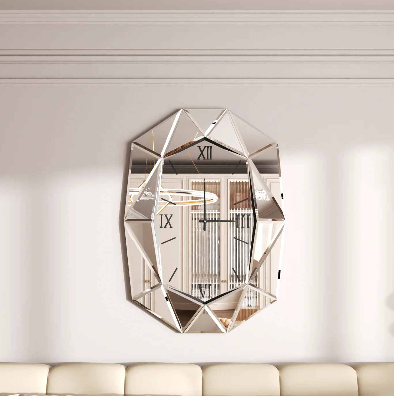 3-Colors-Geometric-Mirrored-Hnaging-Clock-Irregular-Decorative-Beveled ...