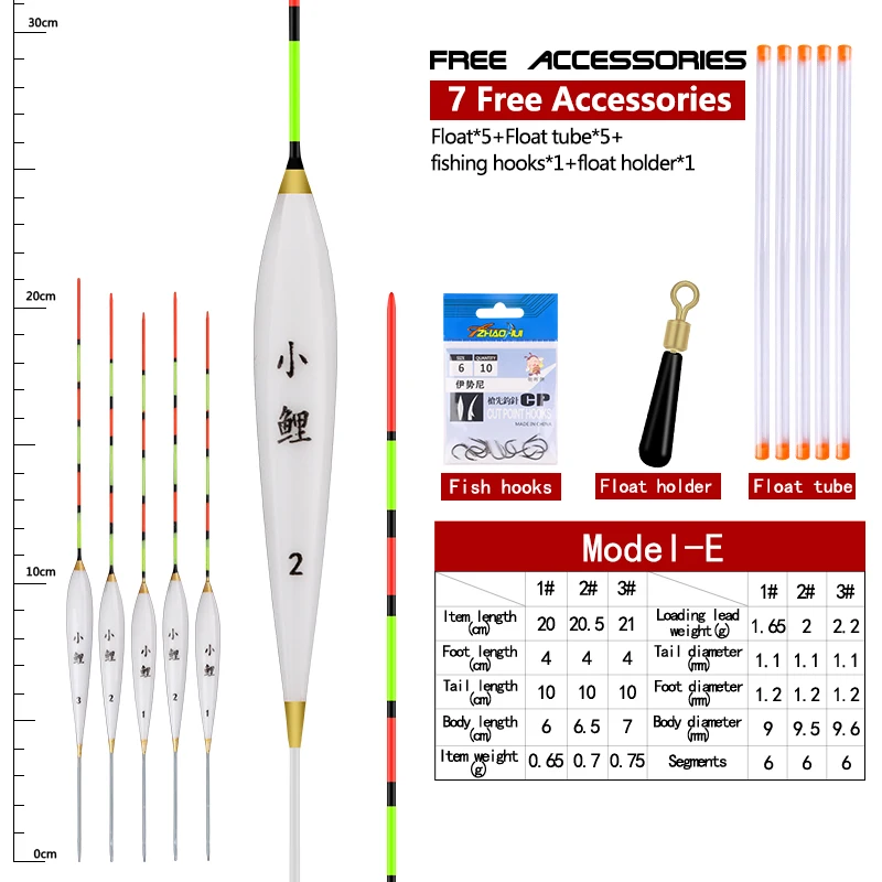 5PCS-Fishing-Floats-Composite-Nano-Bobber-5pcs-Float-Pipes-1-Bag-Hooks ...