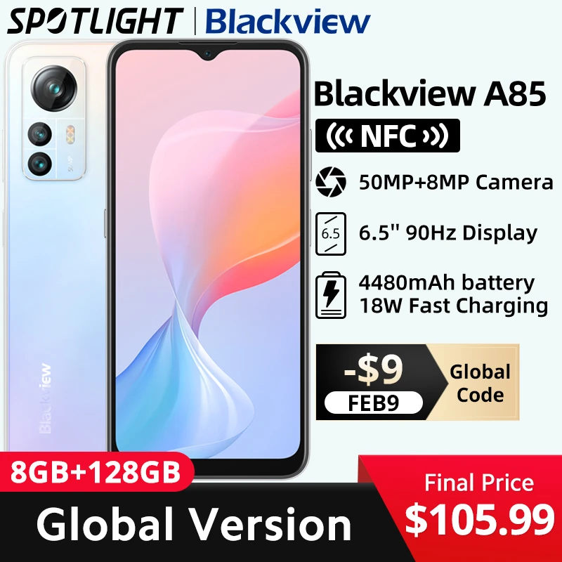 Blackview A85 Global Version 8GB 128GB 6.5 '' HD + 90Hz Display 50MP ...