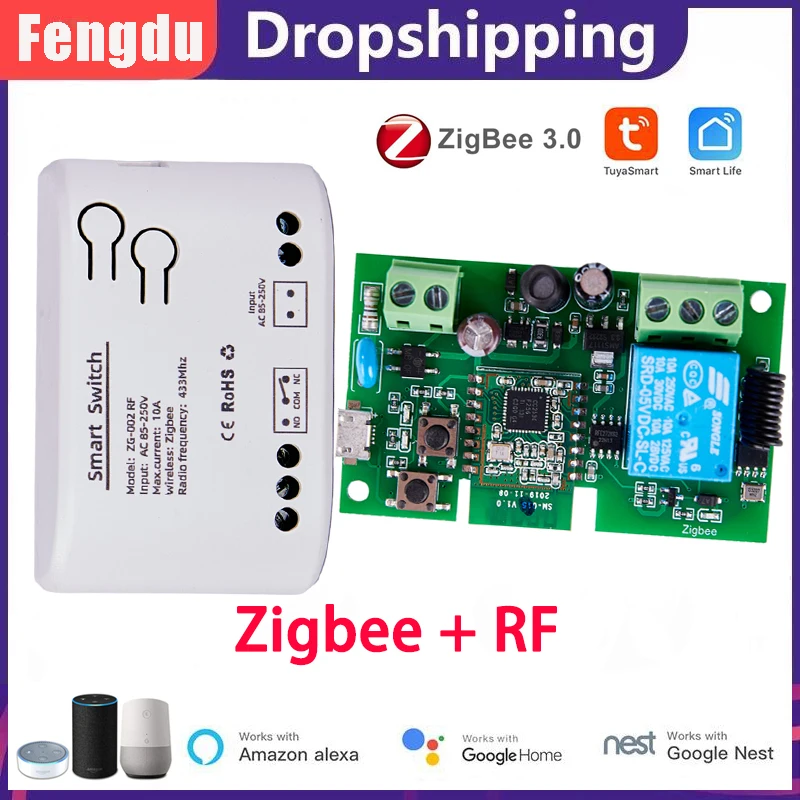 Zigbee-Tuya-1ch-Smart-Relay-Switch-Module-Smart-Light-Switch-RF433Mhz-Remote-Control-Light ...
