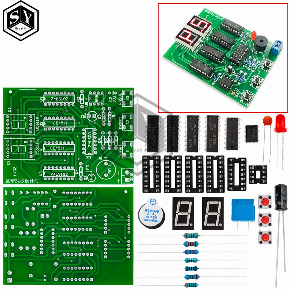 24-Second Basketball Shot Clock DIY Kit – 2-Digit LED Countdown Timer ...