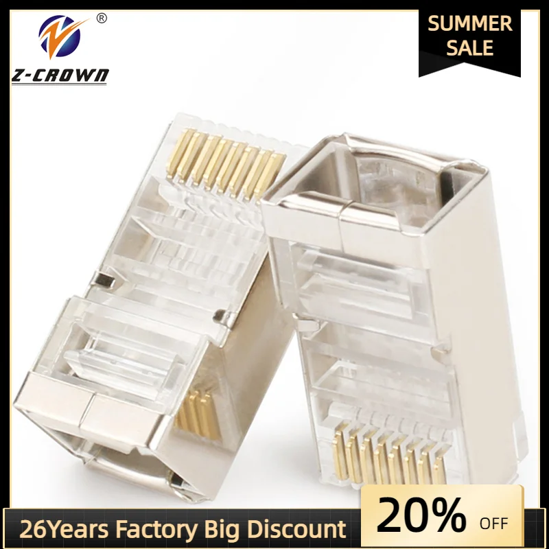 Cat6 Stp Rj45 Connector 8p8c Modular Ethernet Cable Head Plug Gold ...