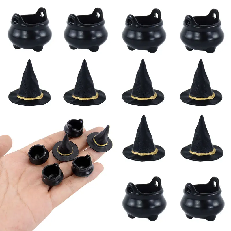 10Pcs Halloween Mini Resin Candy Kettles Witch Hat Candy Holder Pot ...