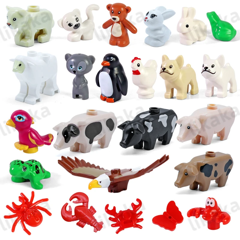 10PCS-Animals-Blocks-Toys-MOC-Leopard-Bear-Cow-Bird-Model-Building ...