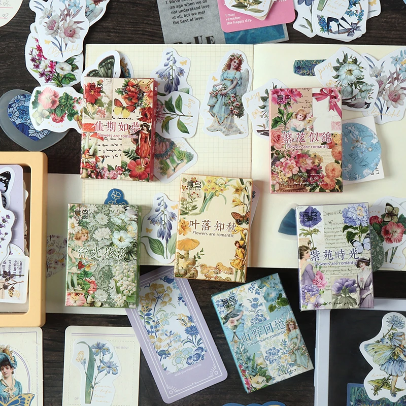 40-pcs-box-Aesthetic-Sticker-Vintage-Plant-Cute-Mini-Diary-Journal ...