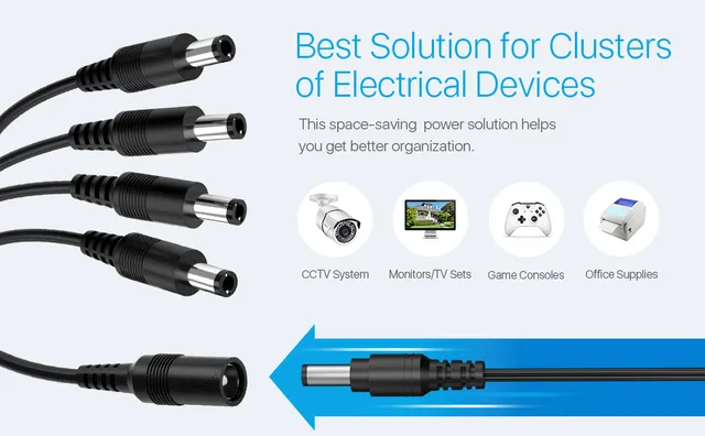 DC Splitter For Analog CCTV ZOSI 1 To 4/8 Way DC Power Splitter Cable ...