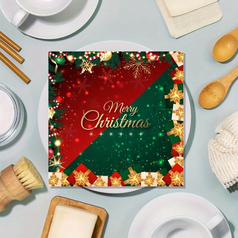 20/40sheets Festive Red & Green Christmas Paper Napkins with Snowflakes ...