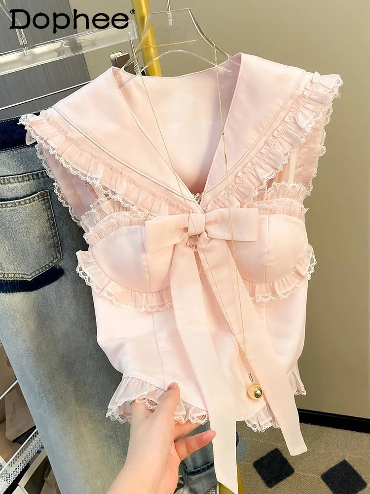 Cute-Sailor-Collar-Bow-Detachable-Collar-Lace-Chest-Pad-Spaghetti ...