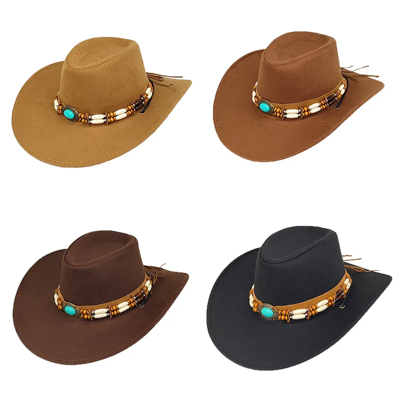 Ethnic Style Western Cowboy Top Hat Turquoise Horseback Riding Jazz Cap ...