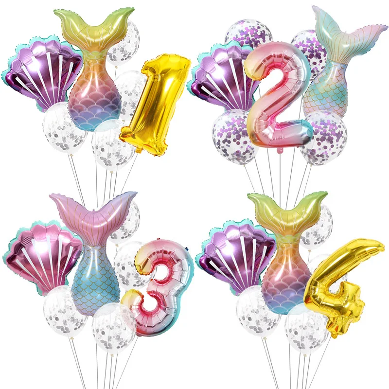 7pcs-Mermaid-Tail-Shell-Foil-Balloons-32inch-Gradient-Rainbow-Number ...