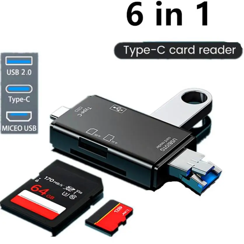 6 in 1 Otg Type C Card Reader Usb 2.0 TF Mirco SD Smart Memory Flash ...
