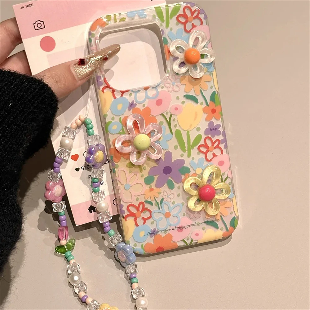 Korean Cute Early Spring 3D Colorful Flowers With Bracelet Phone Case ...