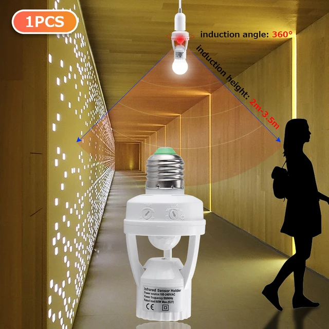 E27 PIR Sensing Converter 100-240V Motion Detector E27 Base Lamp Holder ...