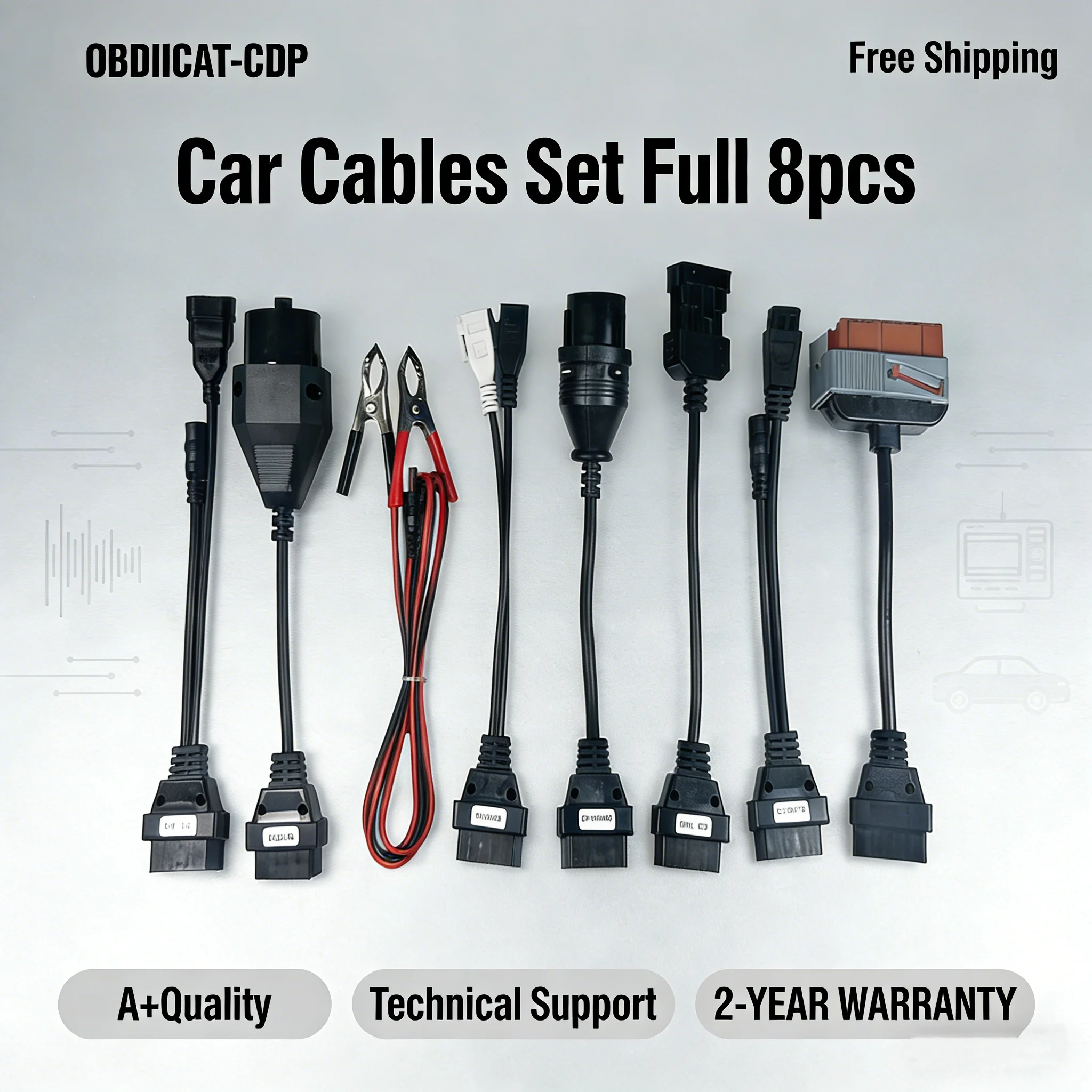 New vci Full Set 8pcs Car Cables OBD Diagnostic Tool OBD2 OBDII OBD 2 ...