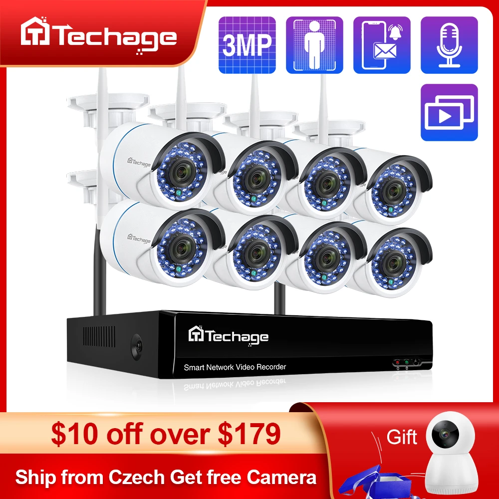 Techage H.265 8CH 3MP Wireless Video Security Camera System Outdoor ...