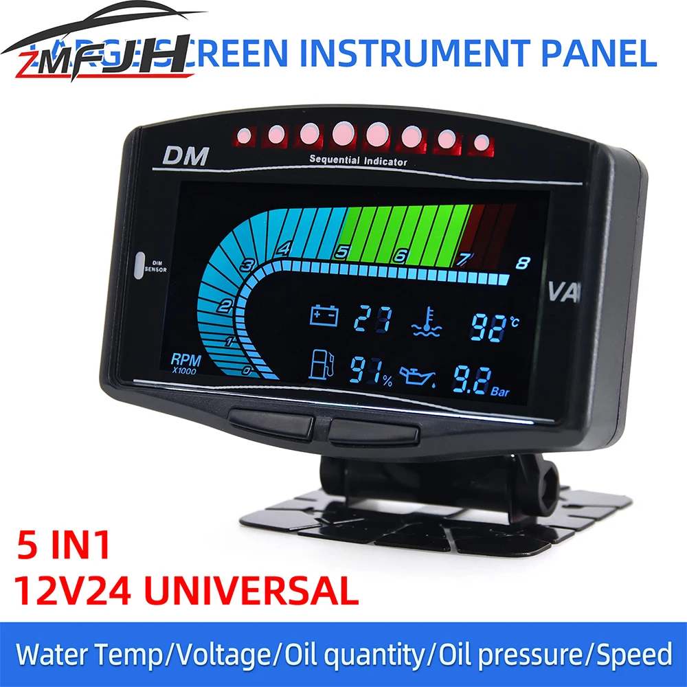 5 in 1 Car Truck 12v/24v LCD Digital Oil Pressure Gauge/Volt Voltmeter ...