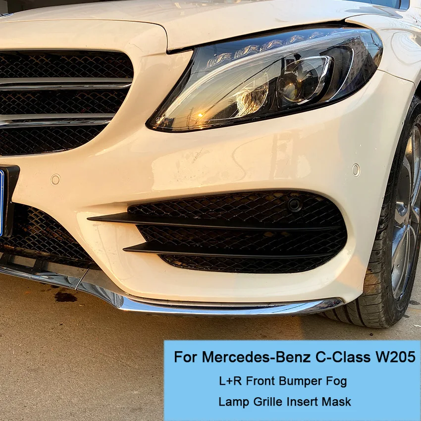 2PCS L+R Front Bumper Fog Lamp Grille Insert Mask for Mercedes-Benz C ...