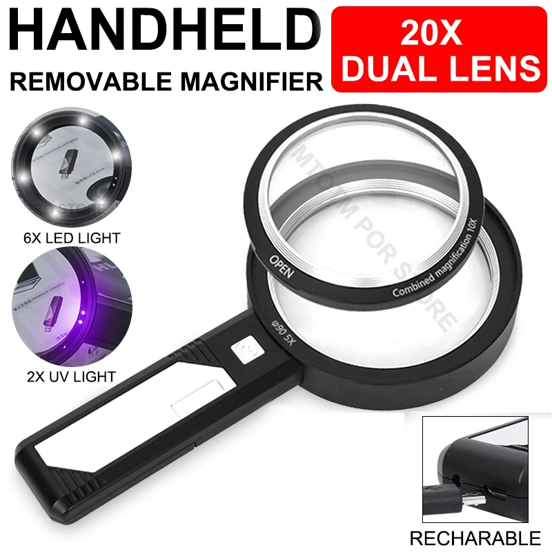 20X-8LED-Handheld-Magnifying-Glass-USB-Rechargeable-Loupe-Magnifier ...