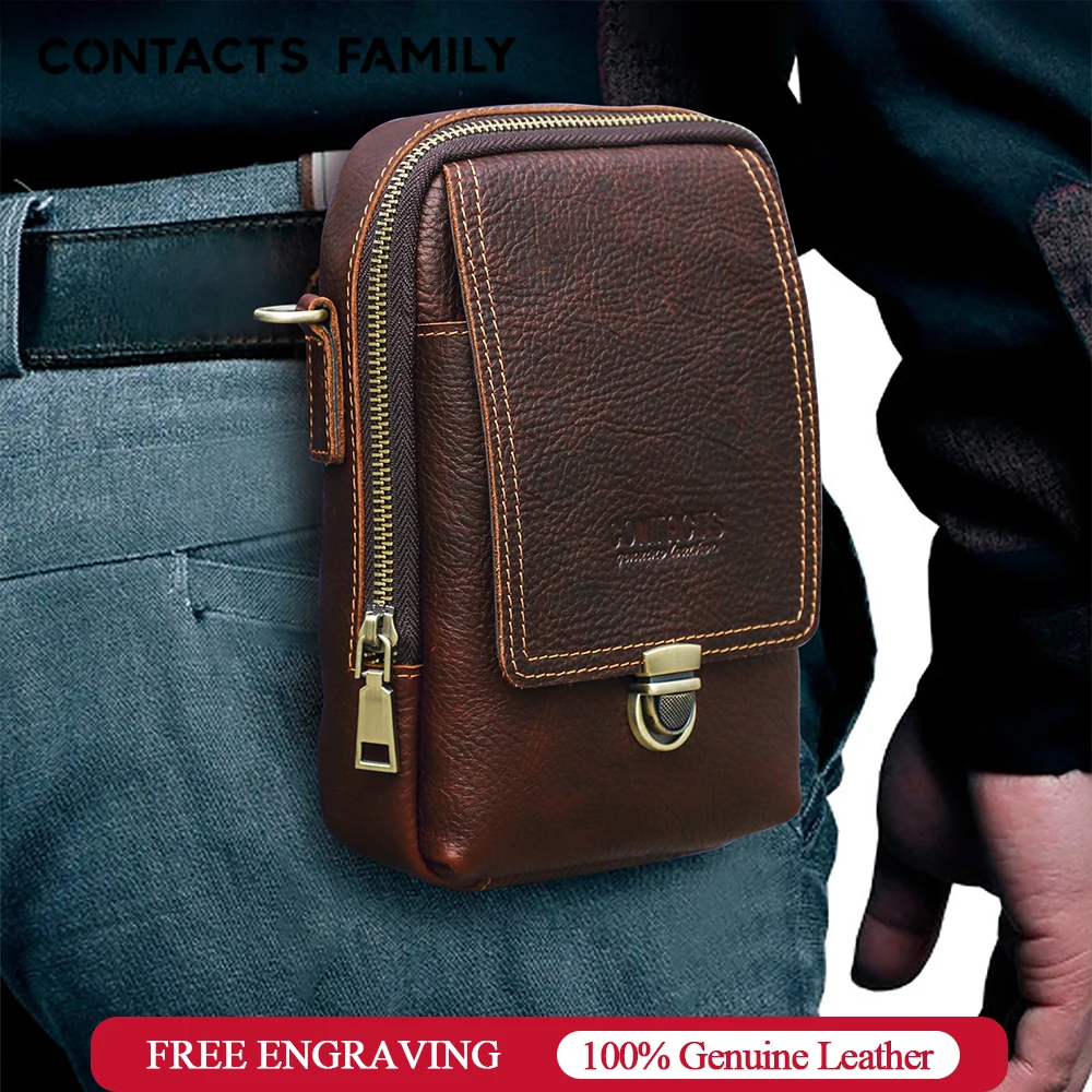CONTACT-S-FAMILY-Genuine-Leather-Mobile-Phone-Bag-Waist-Pouch-for-Men ...