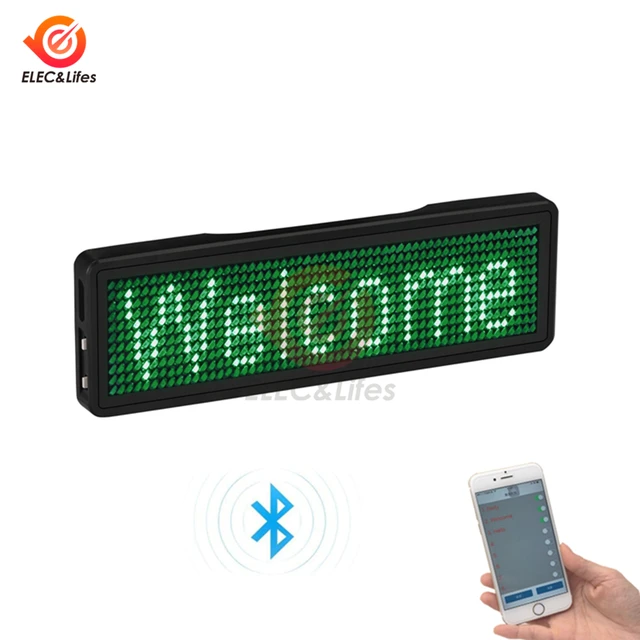 Mini LED Name Badge DIY Programmable Scrolling Message Board Bluetooth ...