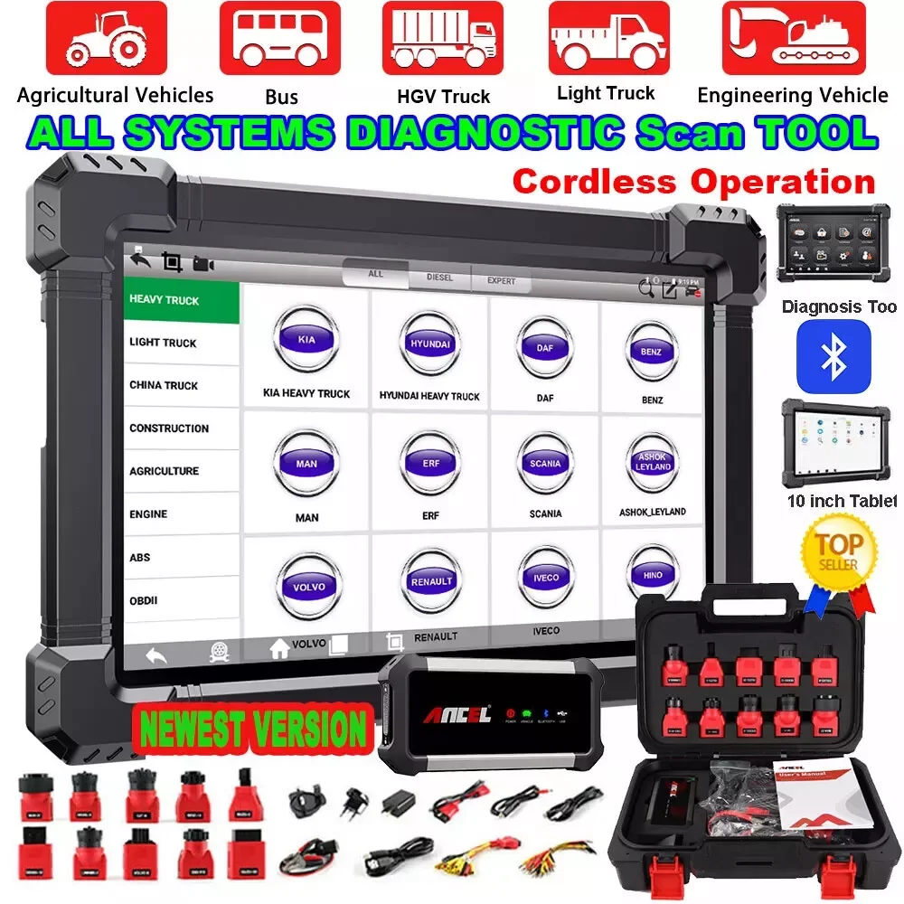 ANCEL X7 HD Heavy Duty Truck Full System Diagnostic Tool OBD2 Scanner ...