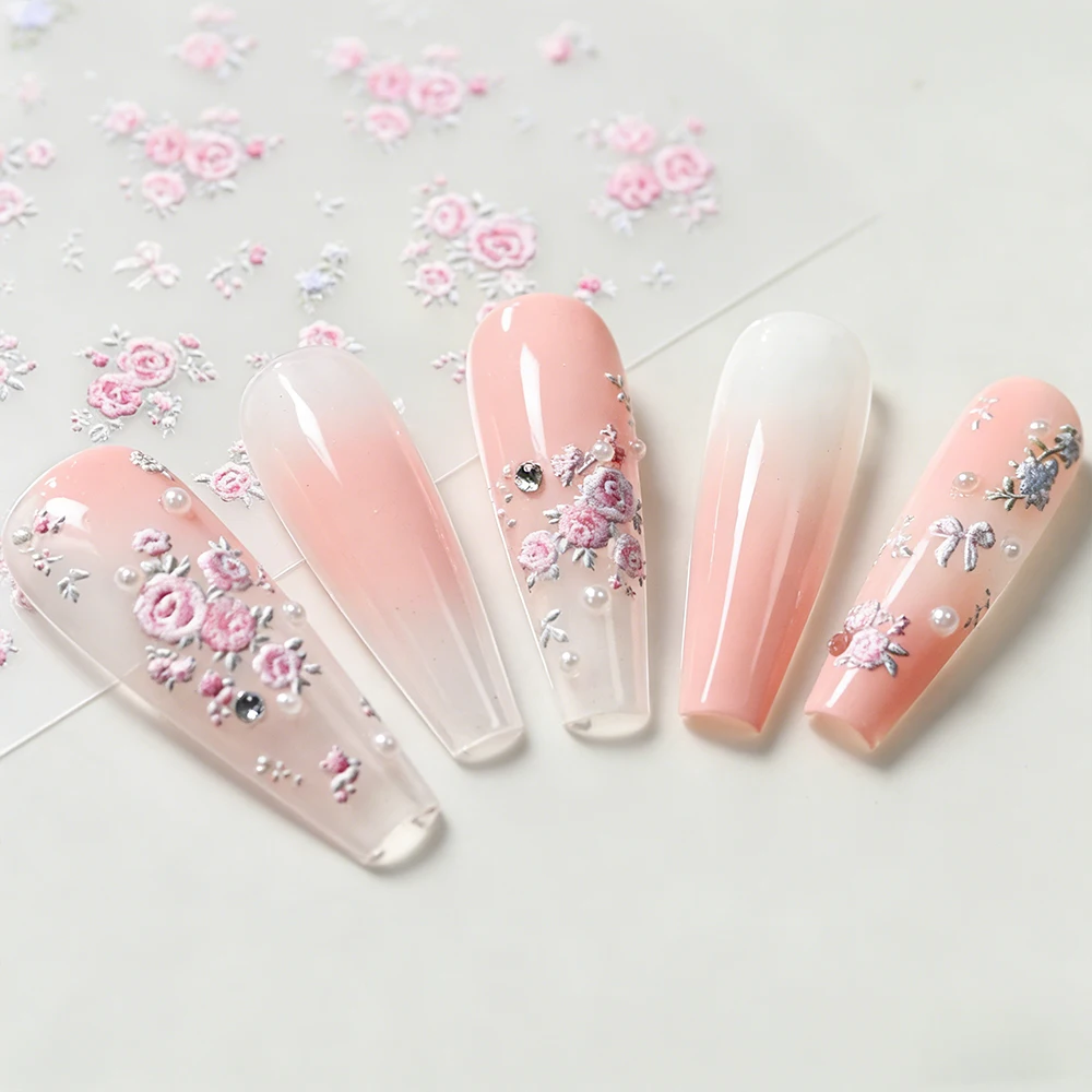 1 Pezzo Adesivi per Unghie Rosa a Grappolo Piccolo con Rose a Testa ...