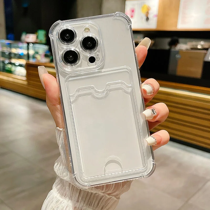 Shockproof Card Holder Transparent Phone Case For iPhone 17 16E 16 15 ...
