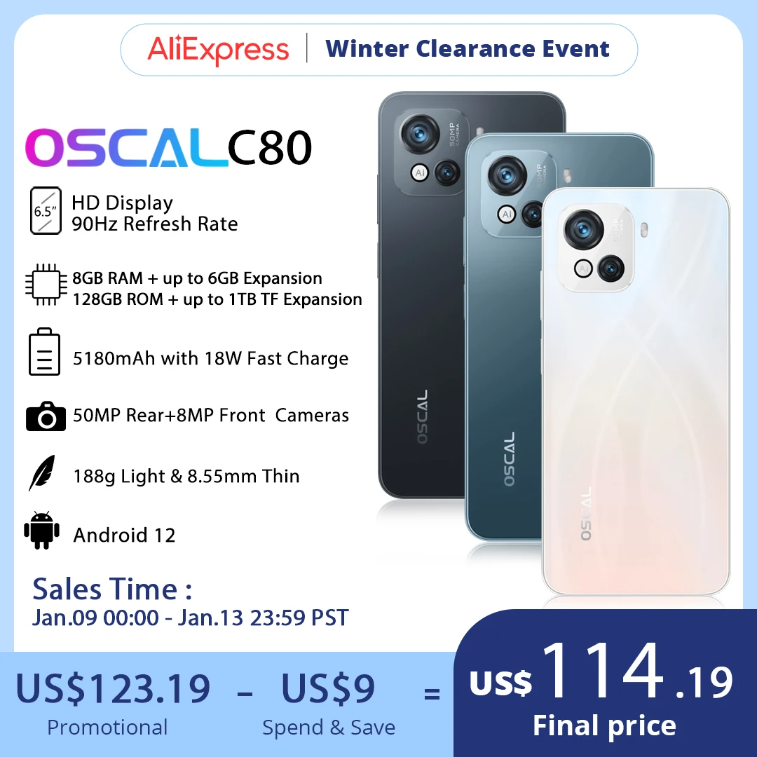 【world Premiere】blackview Oscal C80 Smartphone 8gb+128gb Octa Core Android 12 50mp Camera ...