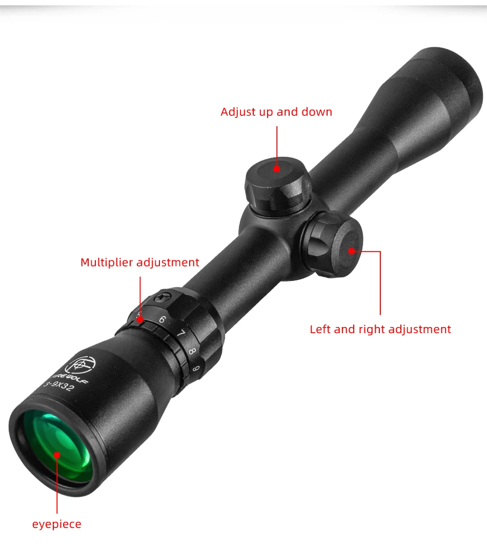 Fire Wolf 3-9X32 Green Glass Rifle Scope Outdoor Reticle Sight Optics ...