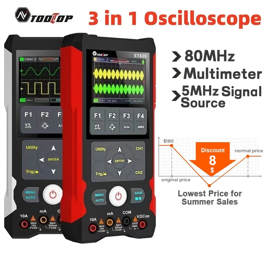 TOOLTOP ET829 osciloscopio de almacenamiento Digital, multímetro, 3 en 1 generador de señal ...