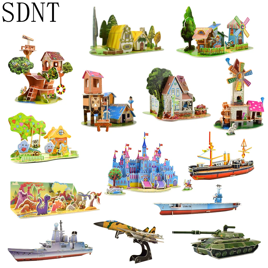 Cartoon-Cardboard-Jigsaw-Puzzle-3D-Paper-Model-Building-Kits-diy-House ...
