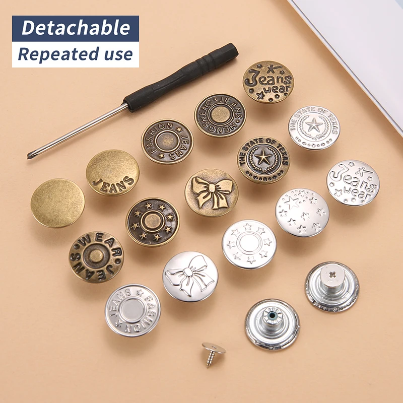 10PCS 17mm Jeans Button Men Women Sewing-Free Detachable Pants Change ...