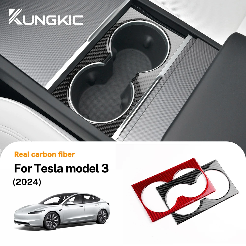 Real-Soft-Carbon-Fiber-For-Tesla-Model-3-Highland-2024-Car-Water-Cup ...