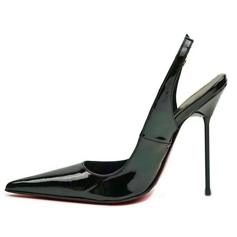 Shinny-Schwarz-Patent-Leder-Slingback-Pumps-Frauen-Spitz-12CM-Metall ...