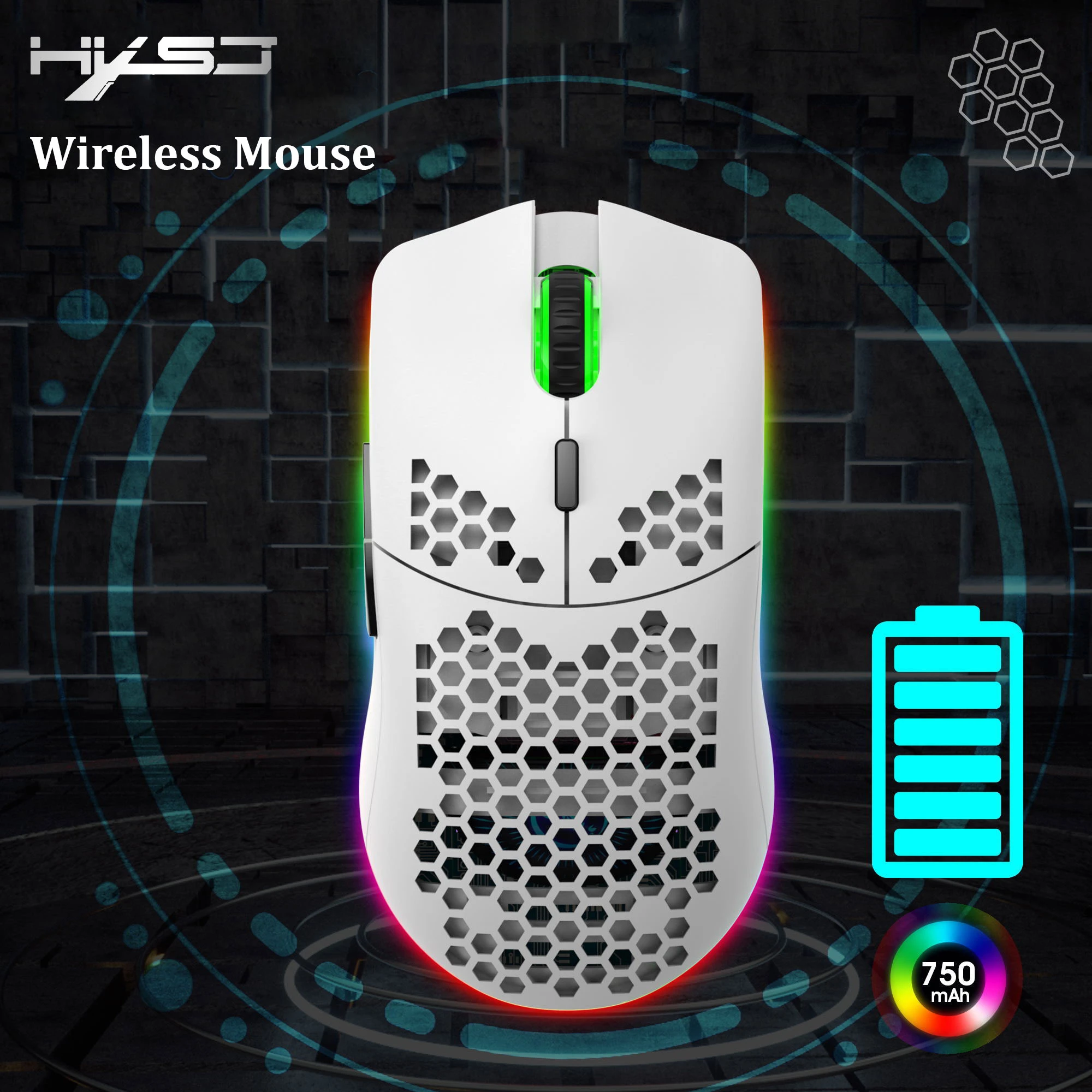 HXSJ 2.4G Mouse sem fio RGB Luminoso Ultraleve Honeycomb Mouse 4 ...