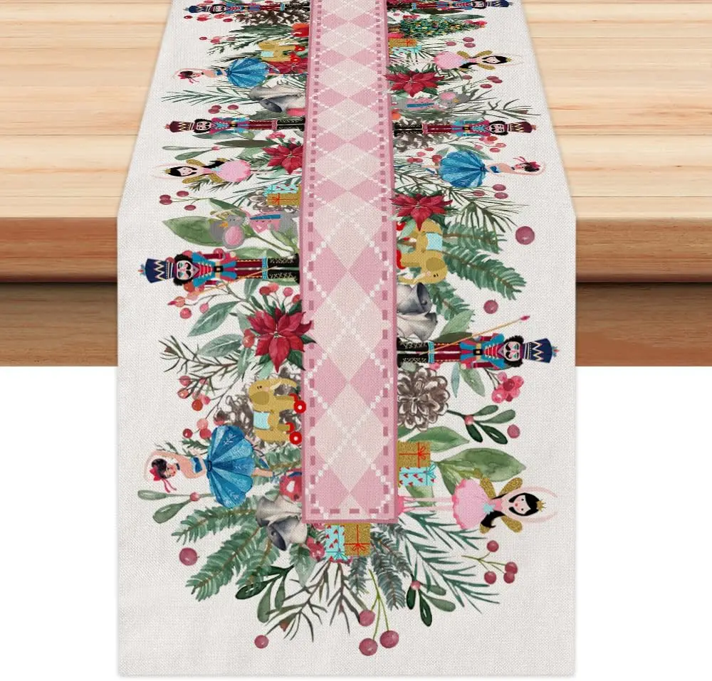Christmas-Nutcracker-Flower-Tree-Linen-Table-Runners-Dresser-Scarf ...
