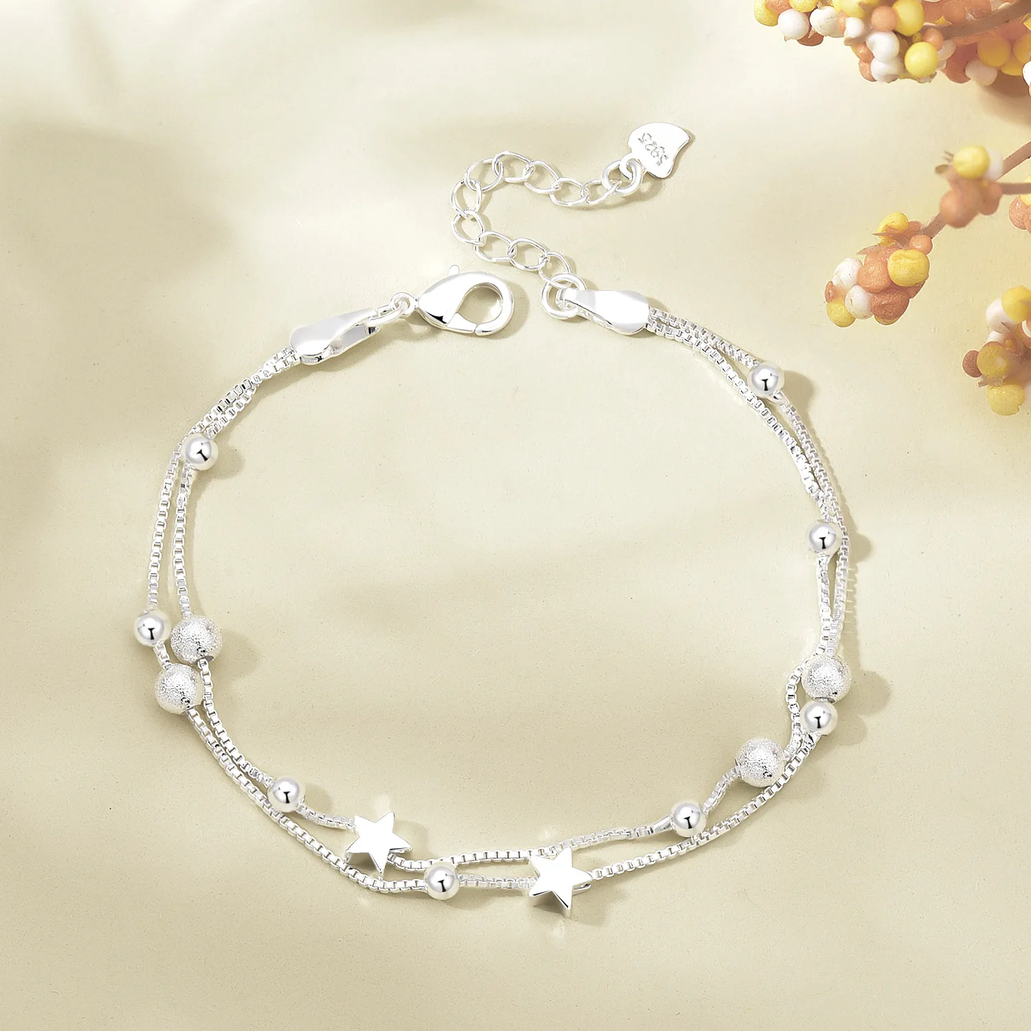 925-Sterling-Silver-Beautiful-Stars-Bracelets-For-Women-Korean-Fashion ...