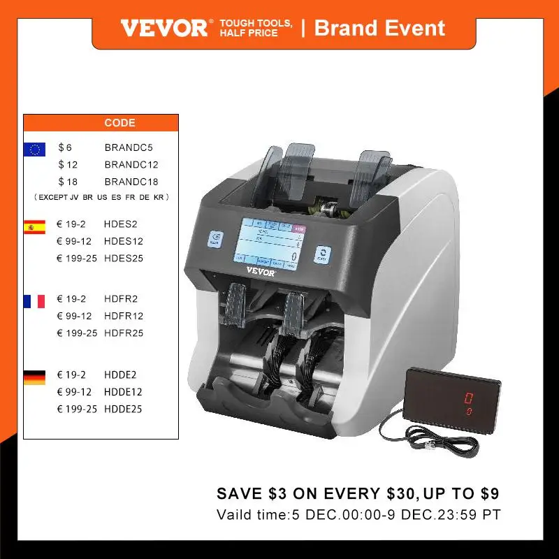 Vevor Money Counter Machine Mixed Denominations Note Bill 2cis/uv/mg/mt ...