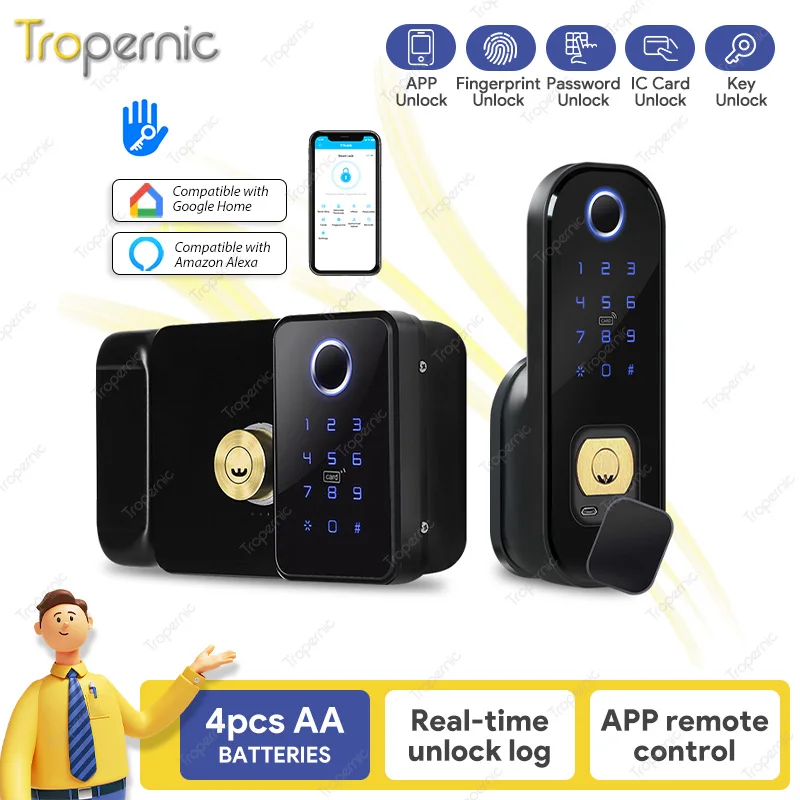 Waterproof-Smart-Lock-For-Gate-Outdoor-Keyless-Electric-Rim-Wifi-Double ...