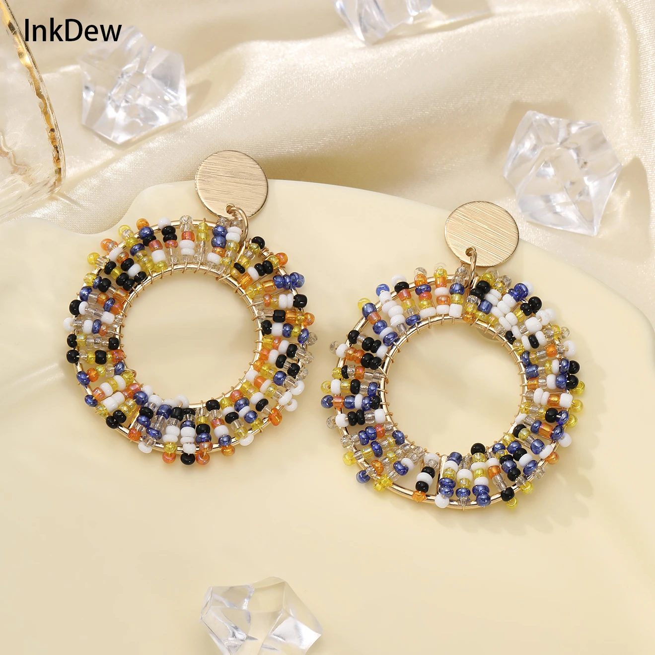 INKDEW Big Round Drop Earrings for Women Long Earrings Handmade Crystal ...