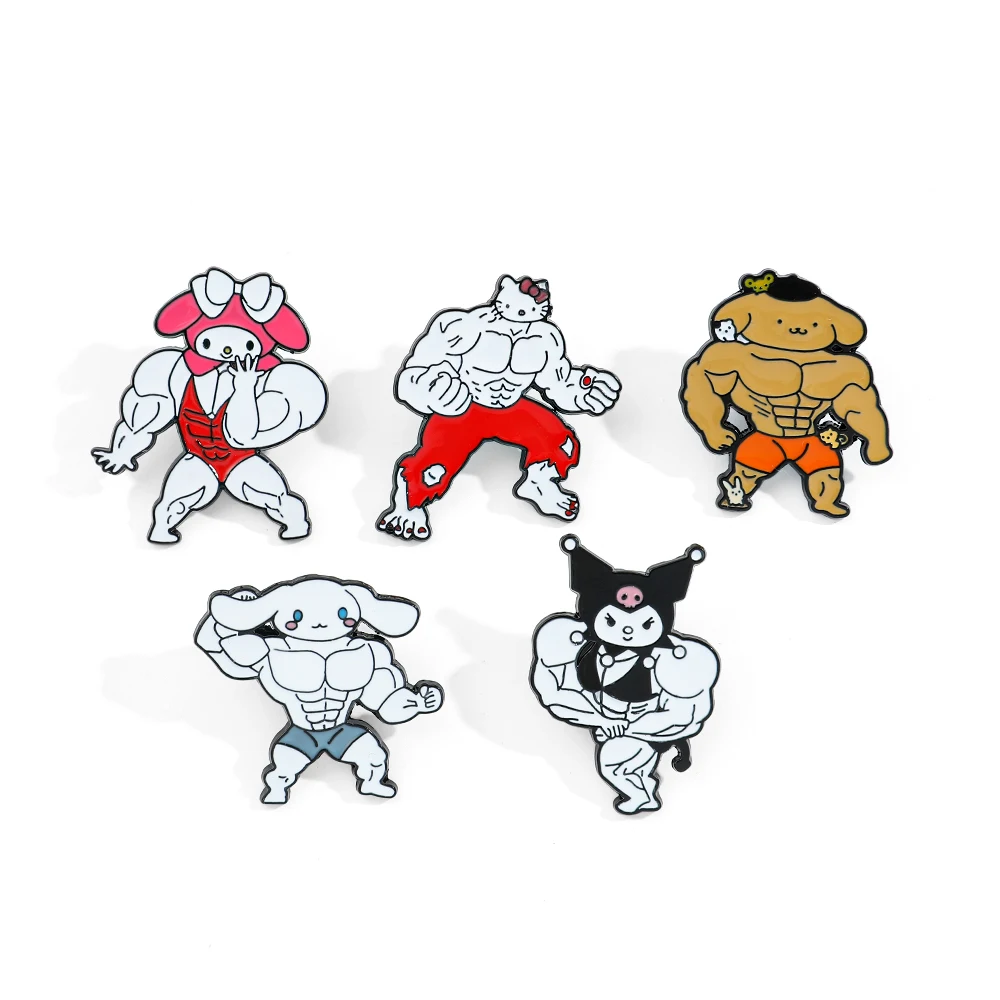 Funny-Muscle-Serie-Enamel-Pins-Kawaii-Anime-Hello-Kitty-Brooch-Fitness ...